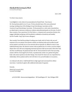 Letter: Sheila McCormack, Ph.D. | RonHook_Psychotherapist